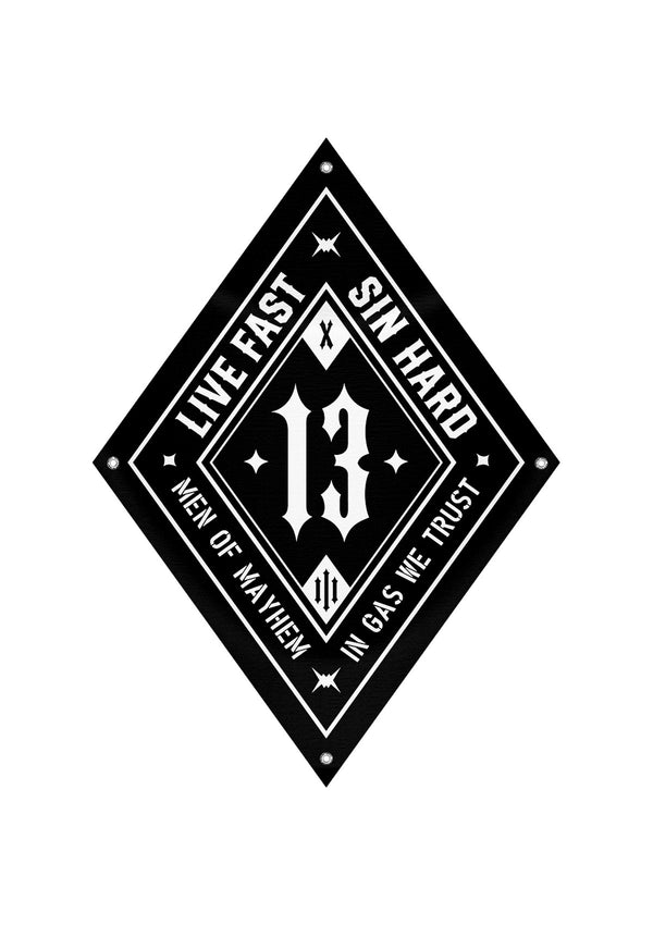 MEN OF MAYHEM I Banner 13 Raute I Ösen zum Aufhängen, langlebiger Druck, 13